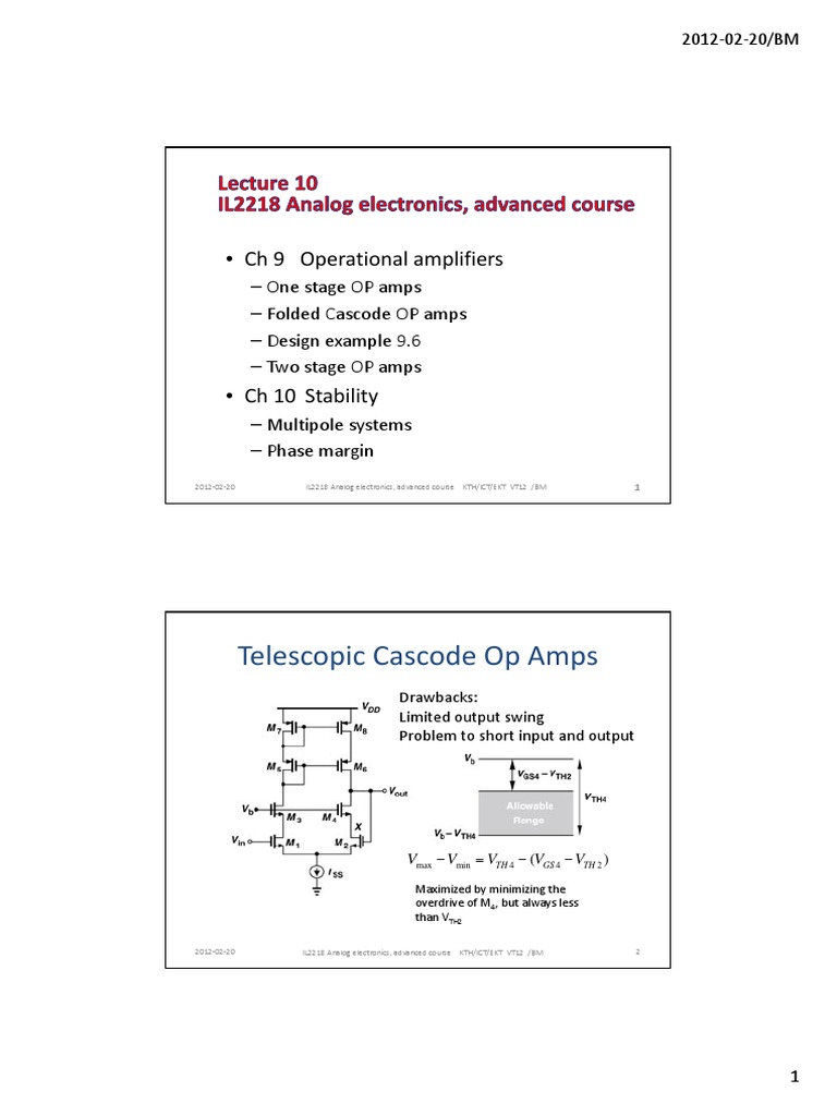 Telescopic Cascode Op Amps: - CH 9 Operational Amplifiers | PDF | Amplifier | Operational Amplifier