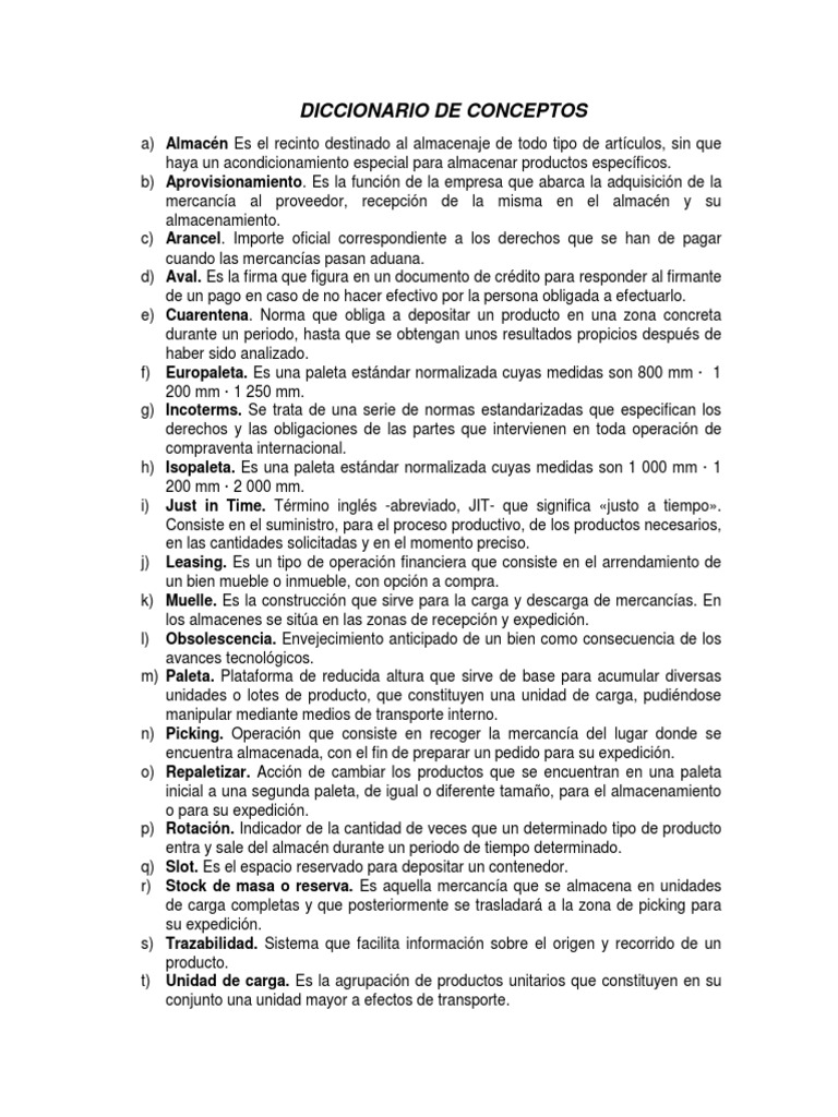 Diccionario de Conceptos | PDF | Almacén | Business