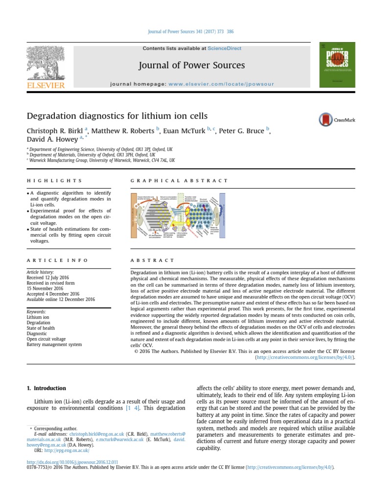 Journal of Power Sources: Christoph R. Birkl, Matthew R. Roberts, Euan ...
