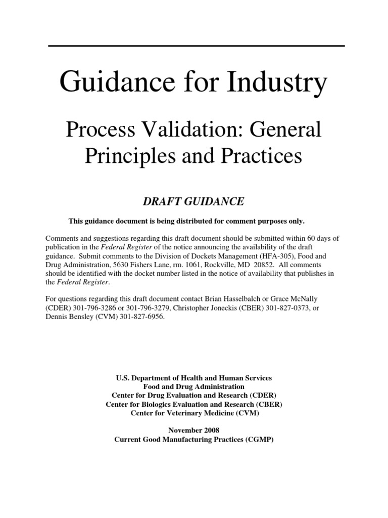 Guidance For INdustry. Process Validation | PDF
