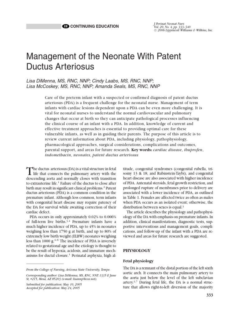 PDA Management | PDF | Blood Pressure | Circulatory System