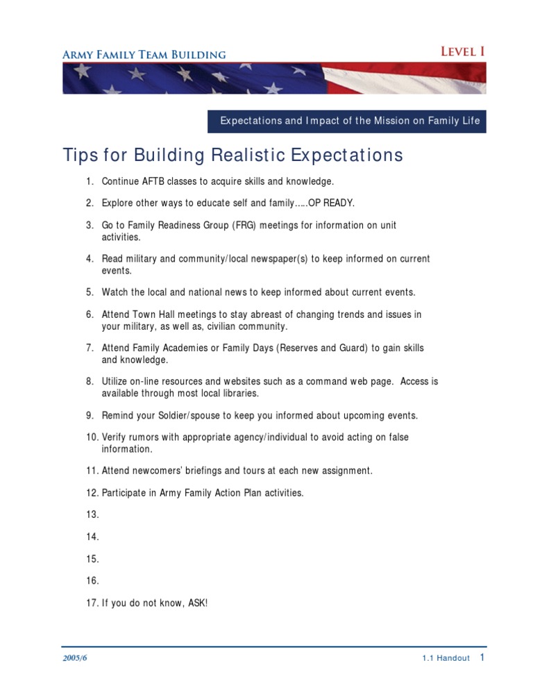 Tips For Building Realistic Expectations: Army Family Team Building | PDF