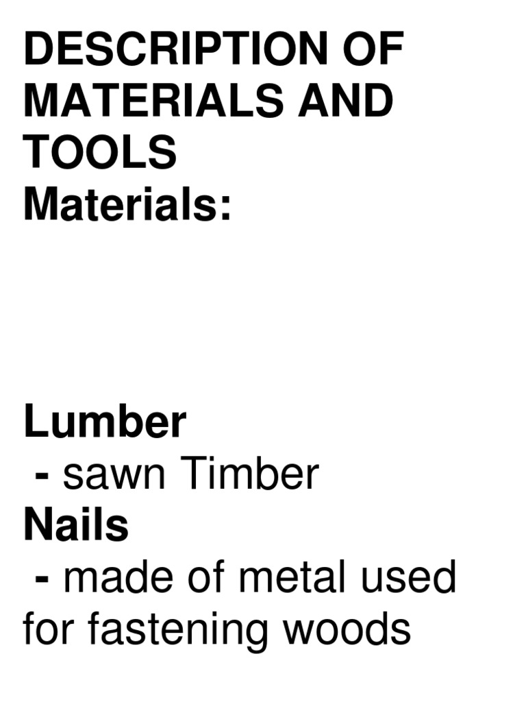 Description of Materials and Tools-Activity Print | PDF