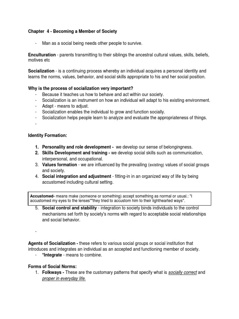 Chapter 4 Becoming A Member of Society | PDF | Socialization | Deviance ...