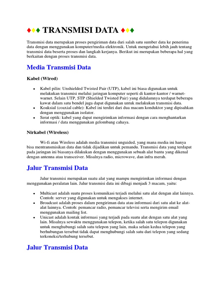 Jenis dan Proses Transmisi Data | PDF | Bisnis