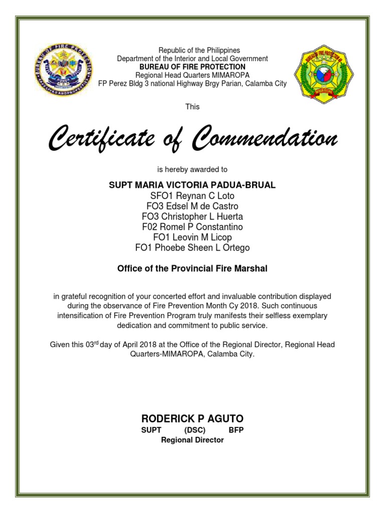 Certificate of Commendation Fire Olympics | PDF