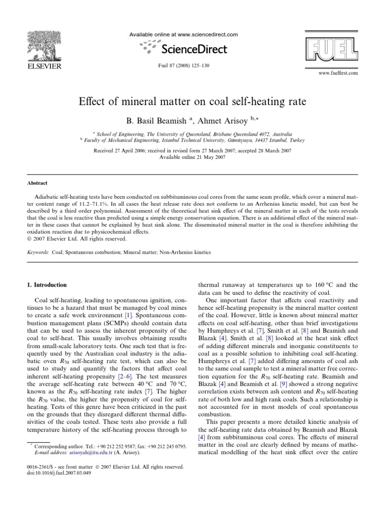 Effect of Mineral Matter On Coal Self-Heating Rate: B. Basil Beamish ...