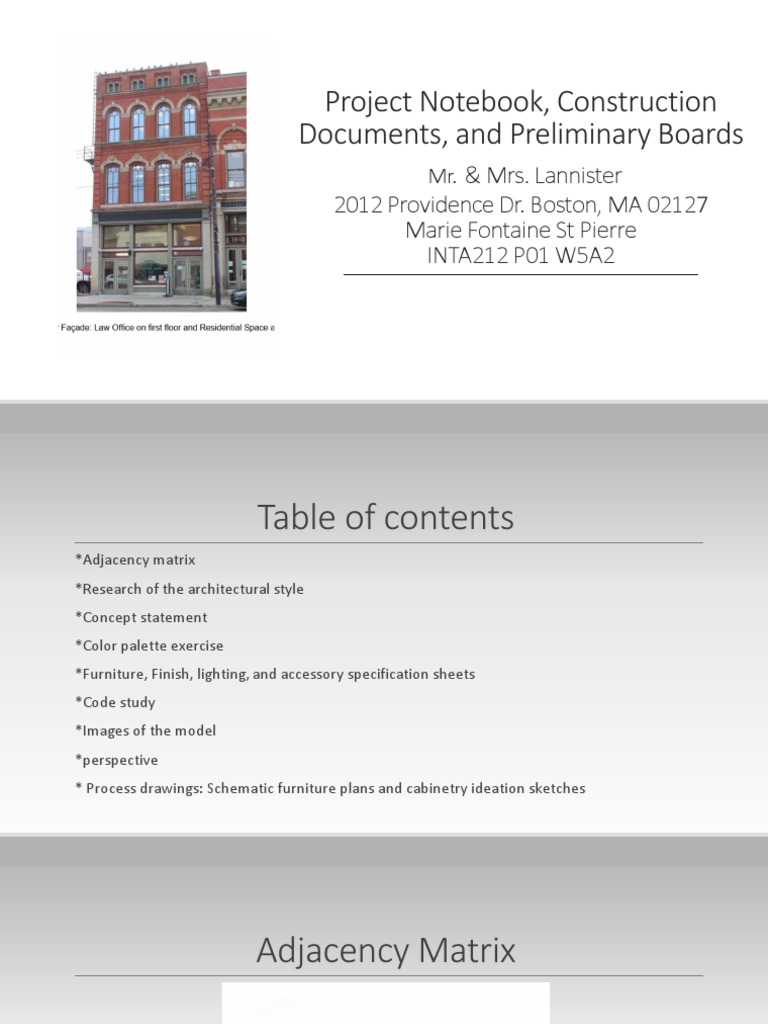 Project Notebook, Construction Documents, and Preliminary Boards | PDF ...