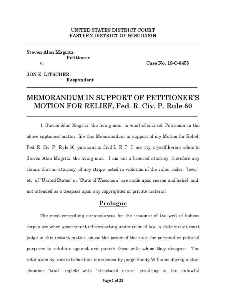 Memorandum in Support of Rule 60 Motion, December 20, 2018 | PDF ...