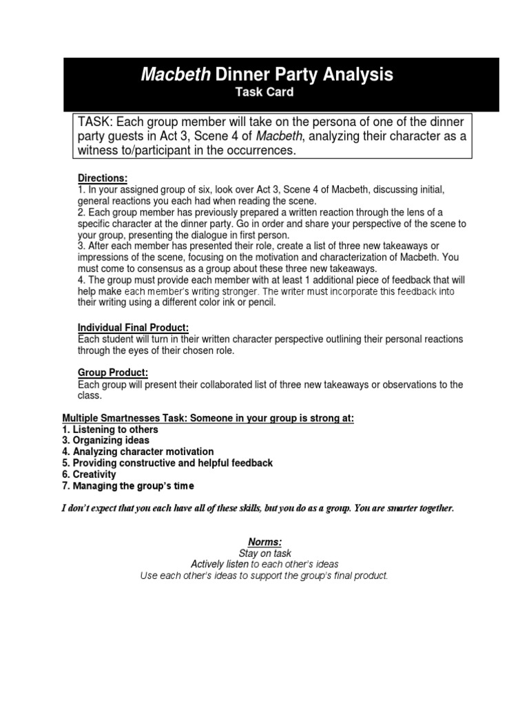 Macbeth Dinner Party Analysis | PDF