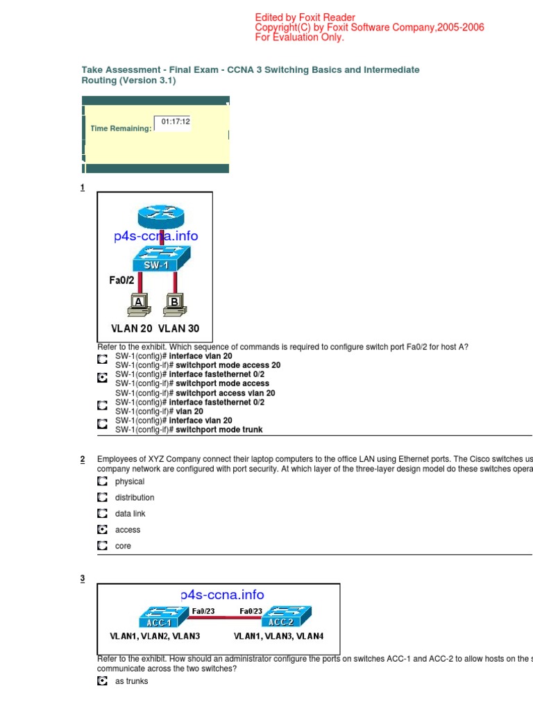Take Assessment - Final Exam - CCNA 3 Switching Basics and Intermediate ...