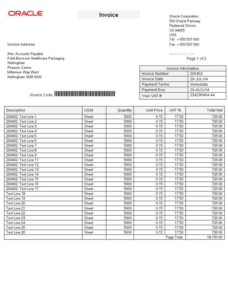 Invoice: Oracle Corporation Registered Office: 500 Oracle Parkway ...