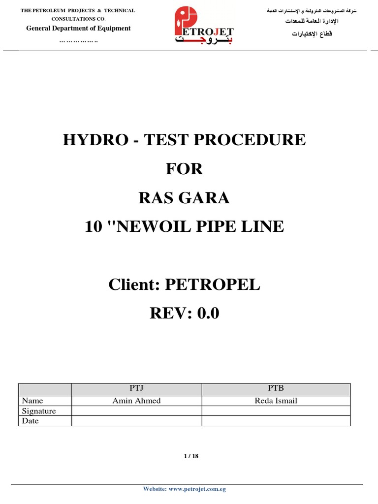 Hydro Test Procedure | PDF | Pipe (Fluid Conveyance) | Liquids
