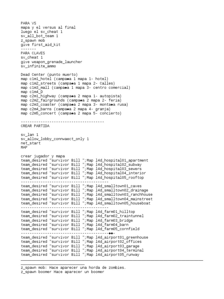 Comandos Left 4 Dead | PDF