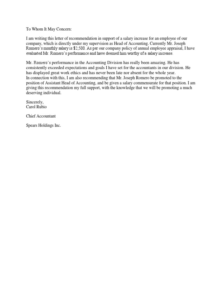 Salary Increase Recommendation Letter Sample | PDF