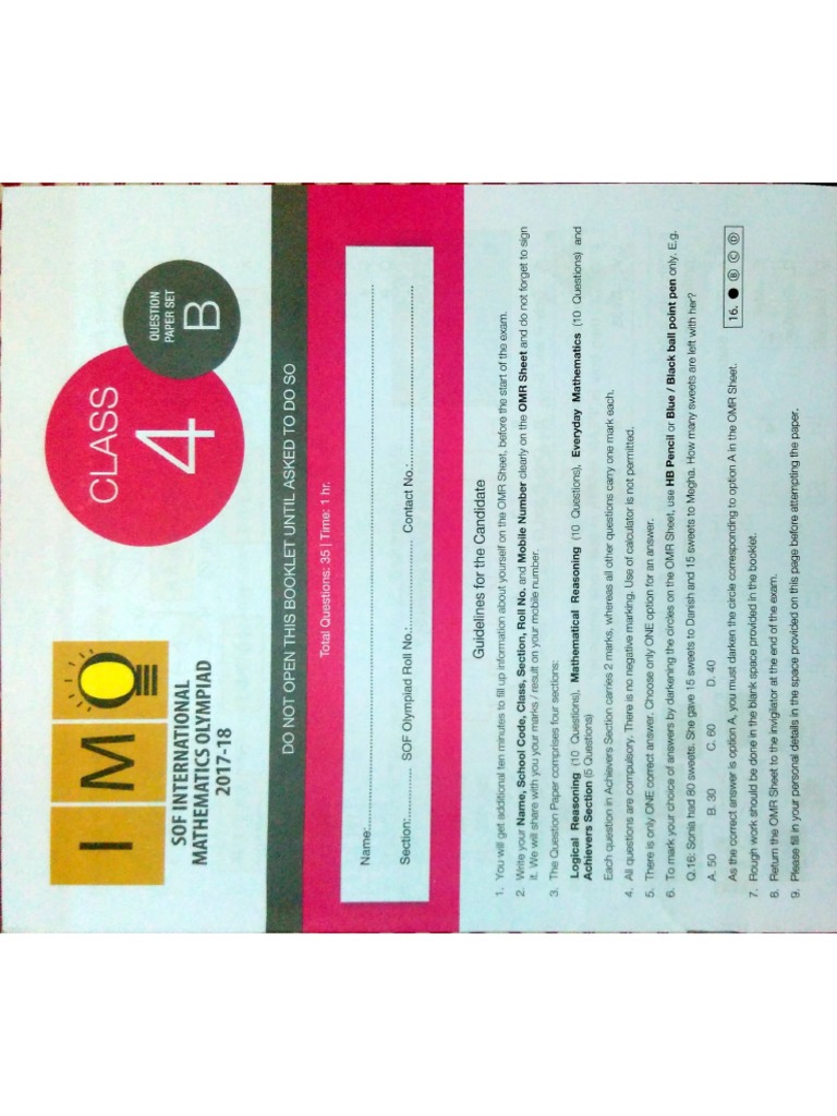 Imo Class 4 2017-18 | PDF