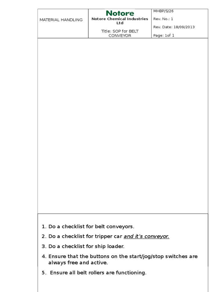 SOP for Belt Conveyor Operation | PDF | Technology & Engineering