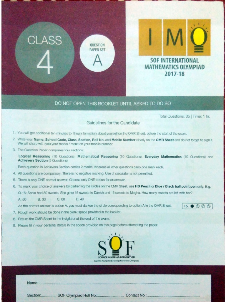 Imo Class 4 Set A | PDF