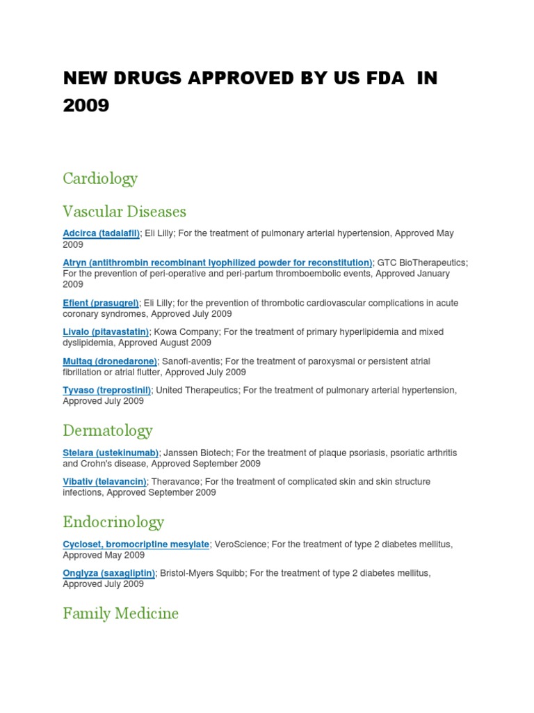 2009 US FDA Drug Approvals Summary | PDF | Pharmacology | Drugs