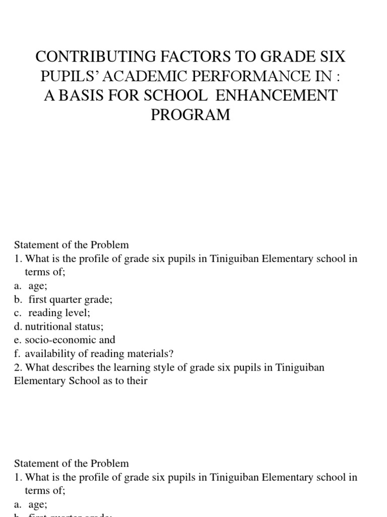 Contributing Factors To Grade Six Pupils' Academic Performance In: A ...