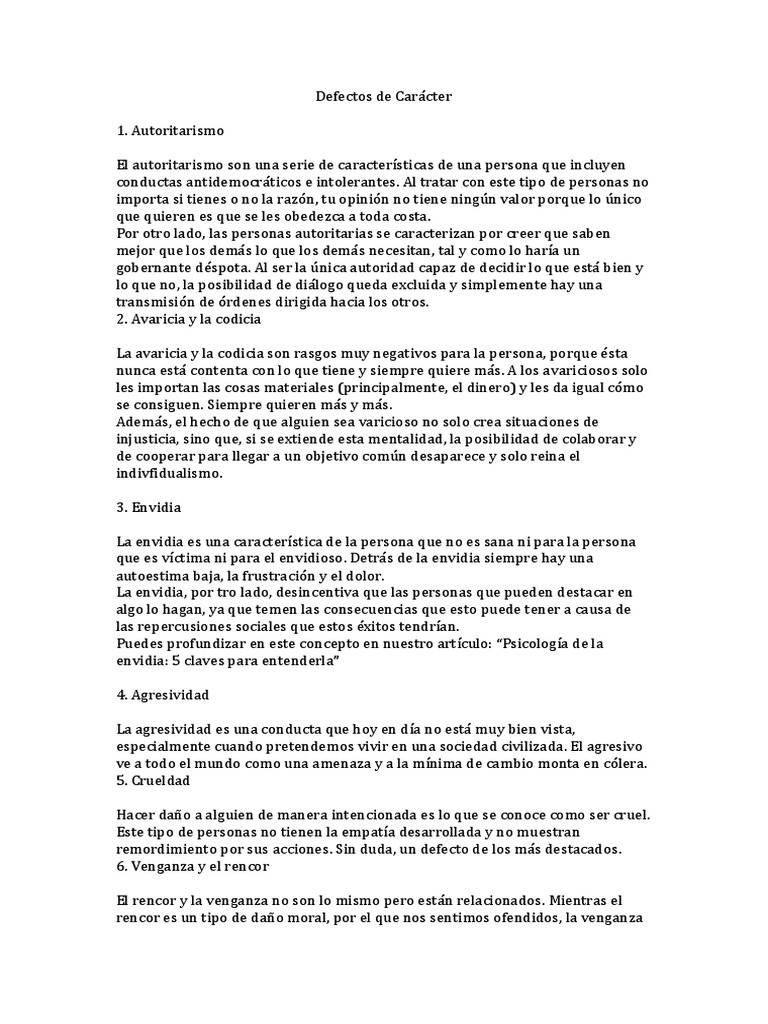 Defectos Carácter | PDF | Narcisismo | Sexismo