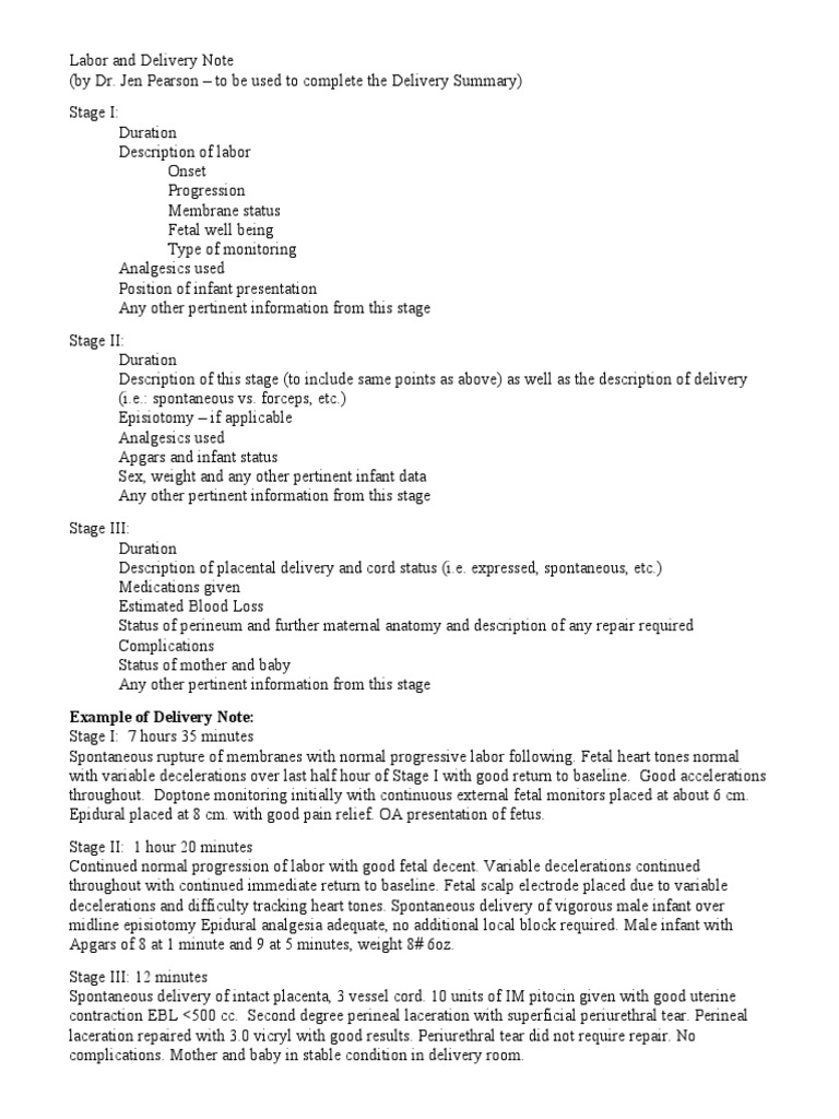 Example of Delivery Note | PDF | Childbirth | Fetus