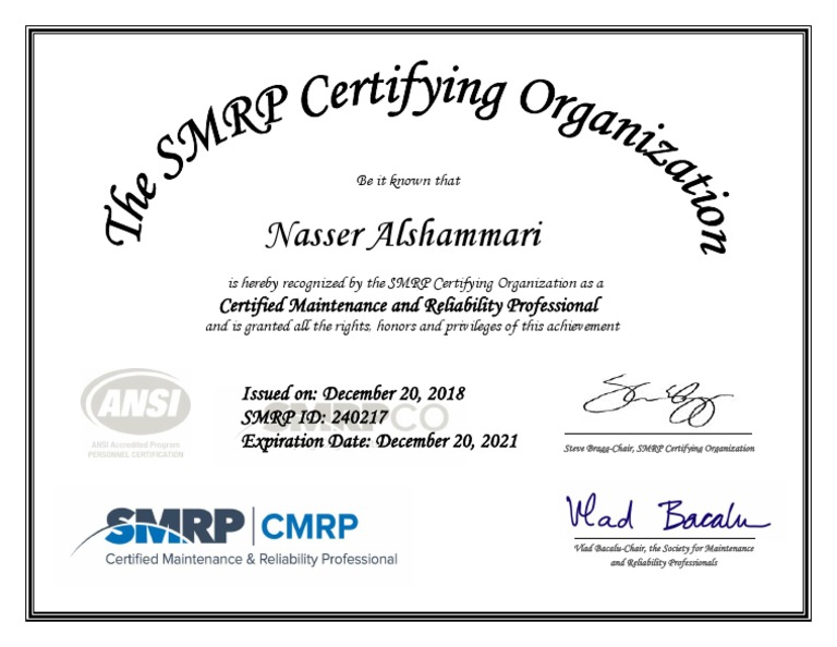 CMRP Certificate PDF | PDF