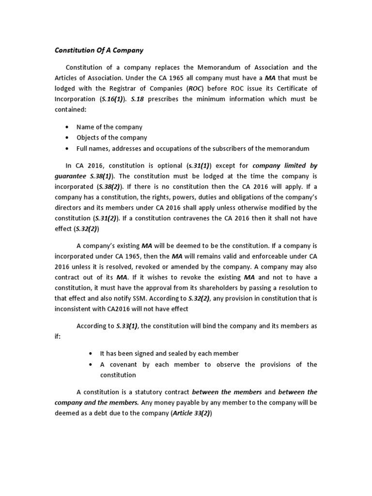 Constitution of A Company | PDF | Board Of Directors | Guarantee