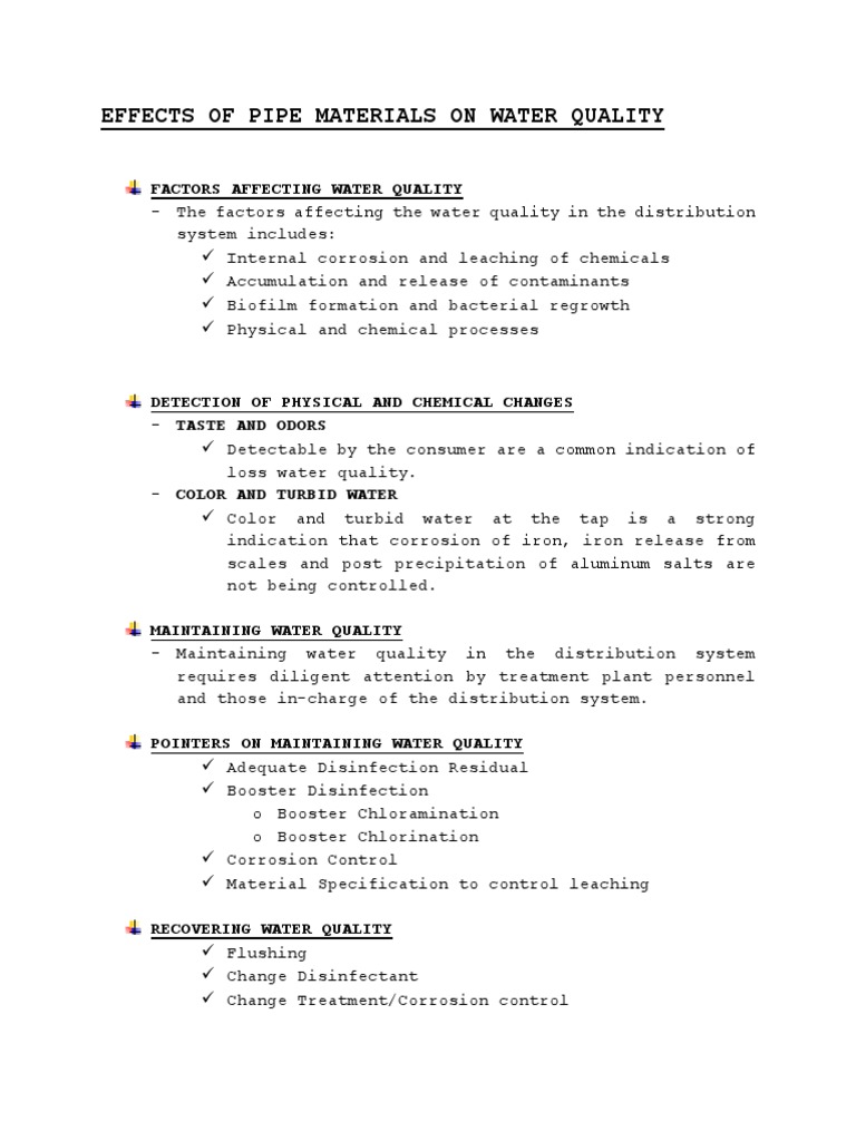 Effects of Pipe Materials On Water Quality | PDF