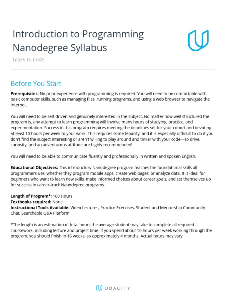 Introduction To Programming Nanodegree Syllabus Before You Start Pdf Html Cascading Style