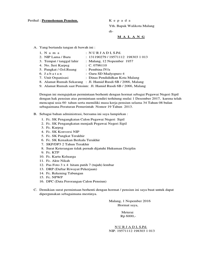 Contoh Surat Permohonan Pensiun Pns - Riset Contoh Surat Permohonan Pensiun Pns - Riset