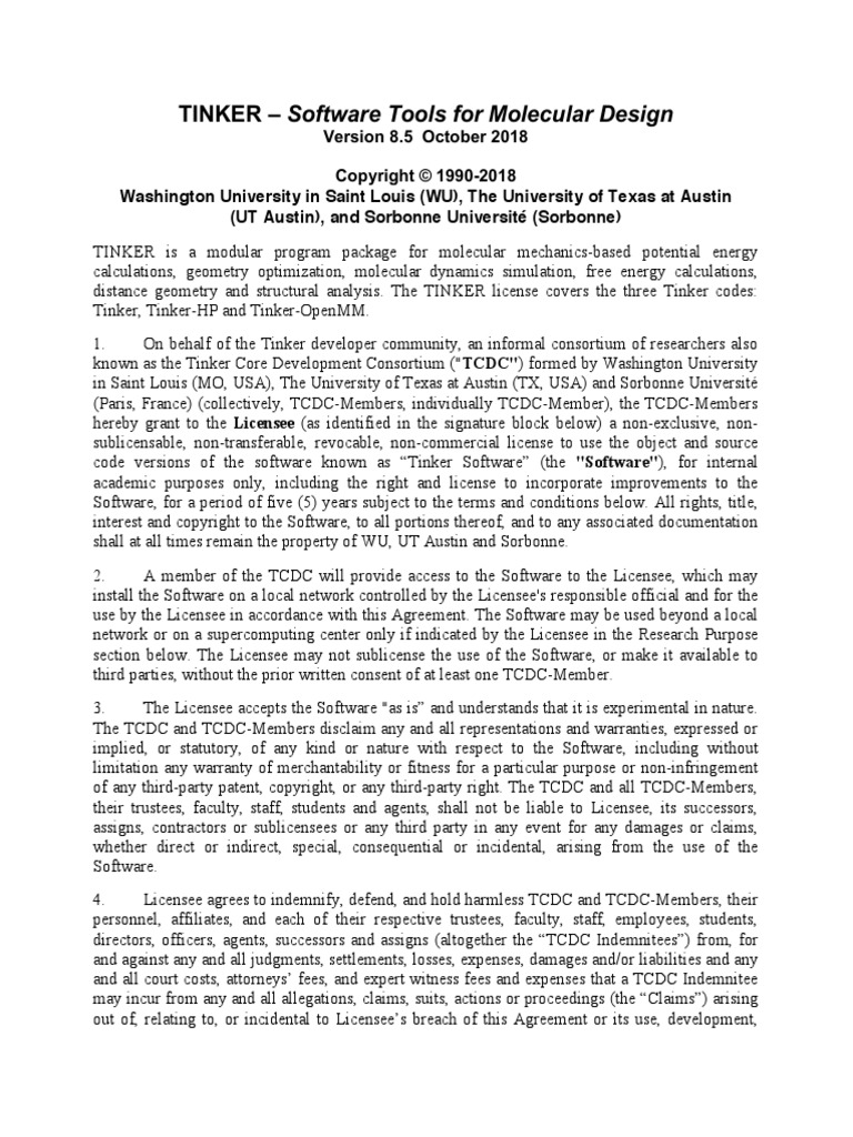 TINKER - Software Tools For Molecular Design | PDF | Indemnity ...