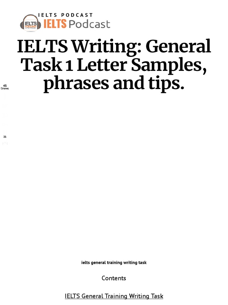 IELTS Writing: General Task 1 Letter Samples, Phrases and Tips. | PDF ...