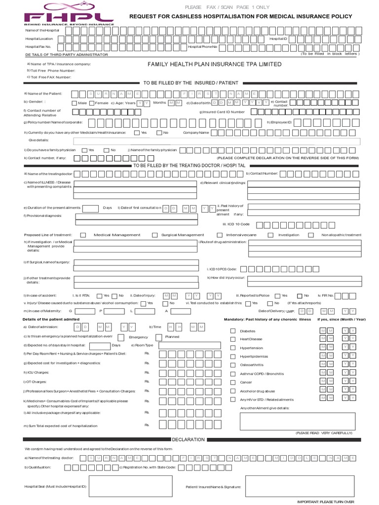 FHPL Pre Auth Form | PDF | Hospital | Surgery