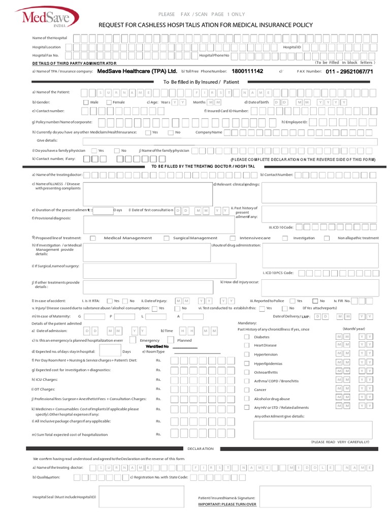 MedSave Pre-Authorization Form | PDF | Hospital | Patient