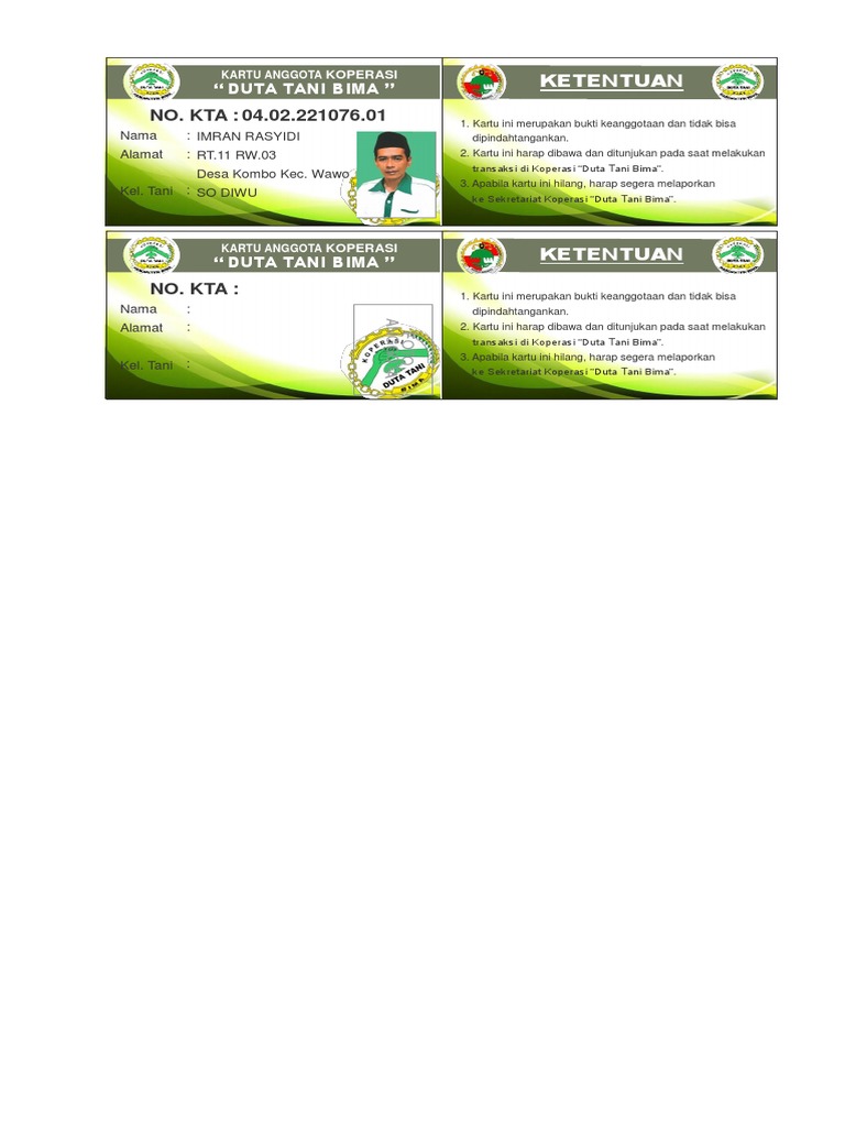 Contoh KTA KOPERASI | PDF