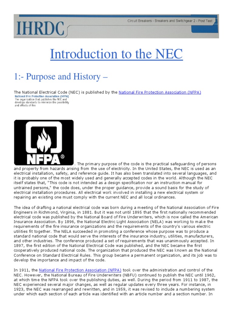 Introduction To The NEC: 1: Purpose and History | PDF | Electrical ...