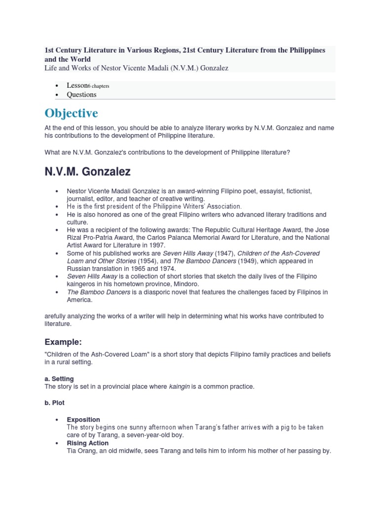 Life and Works of Nestor Vicente Madali (N.v.M.) Gonzalez | Philippines ...