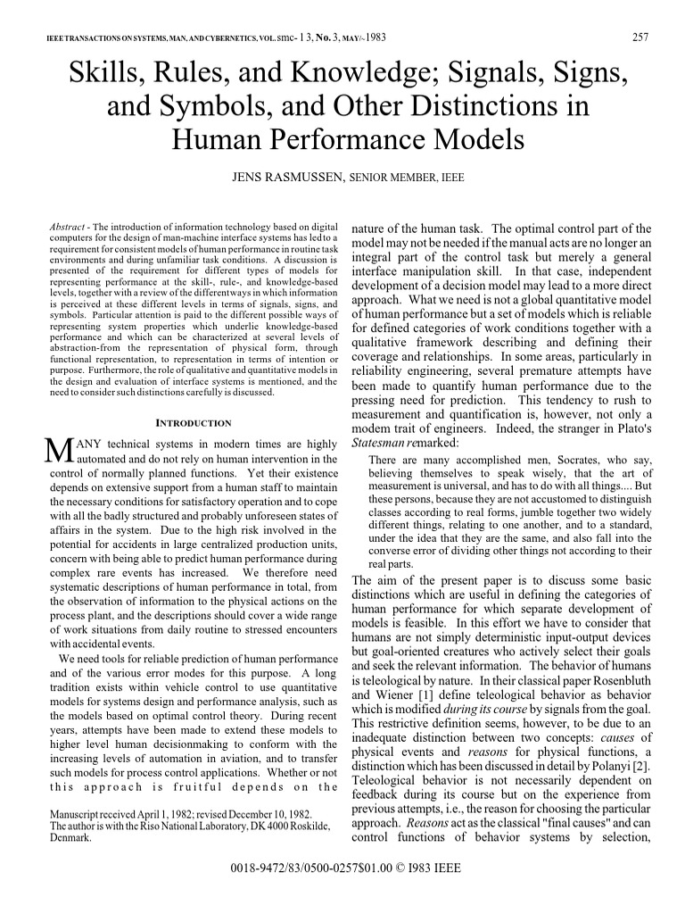 Skills, Rules, and Knowledge Signals, Signs, and Symbols, and Other ...