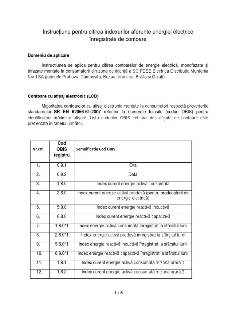 Instructiuni Citire Contoare PDF | PDF
