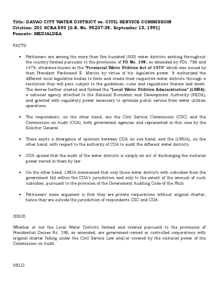 Title: Davao City Water District vs. Civil Service Commission Citation ...