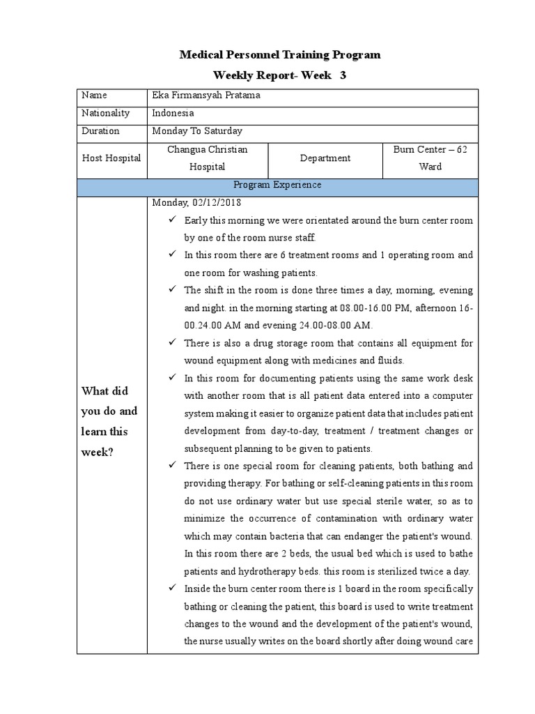 Medical Personnel Training Program Weekly Report-Week 3: What Did You ...