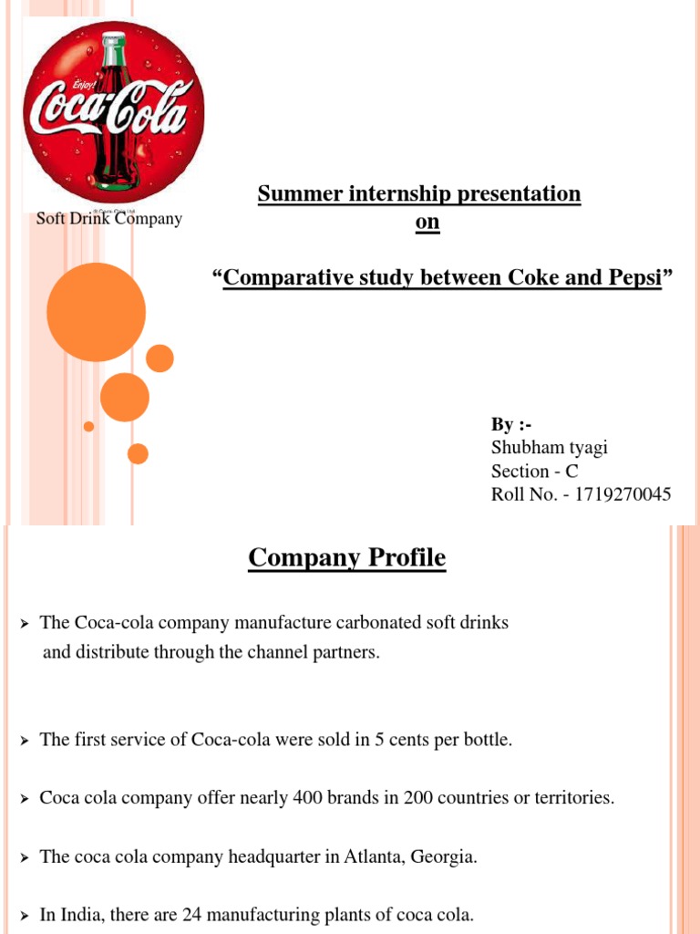 Summer Internship Presentation On "Comparative Study Between Coke and ...