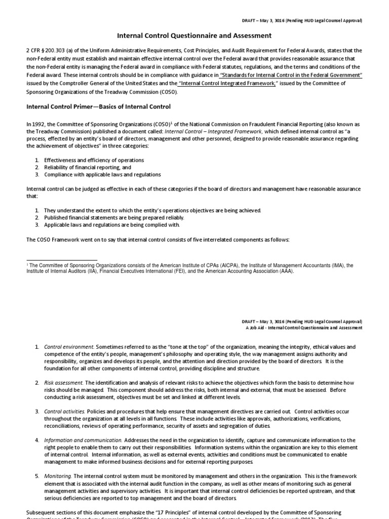 COSO Internal Control Questionnaire | PDF | Internal Control | Risk
