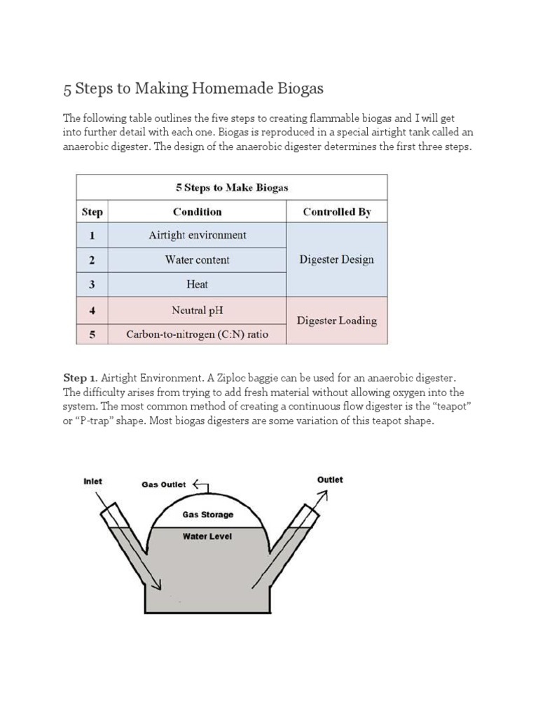 5 Steps To Making Homemade Biogas | PDF | Anaerobic Digestion | Biogas