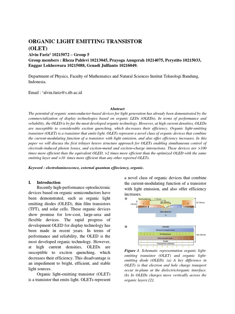 Organic Light Emitting Transistor (OLET) | PDF | Oled | Field Effect ...