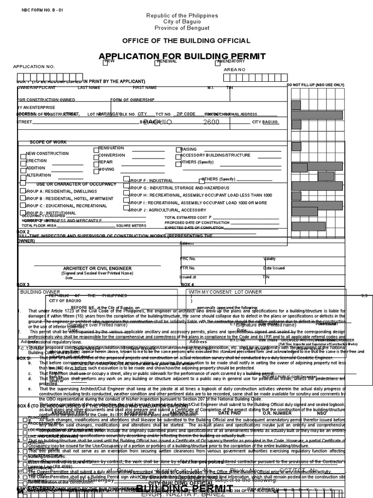 Application For Building Permit (For Building Permit) | PDF | Specification (Technical Standard ...