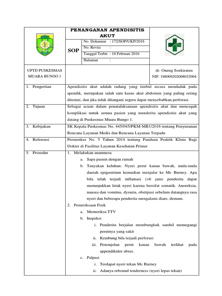 SOP Apendisitis Akut | PDF