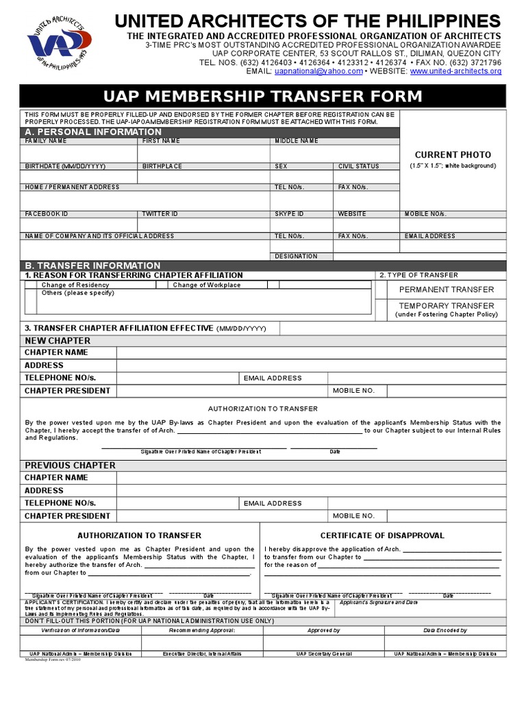 UAP Membership Transfer Form | PDF | Government | Government Information