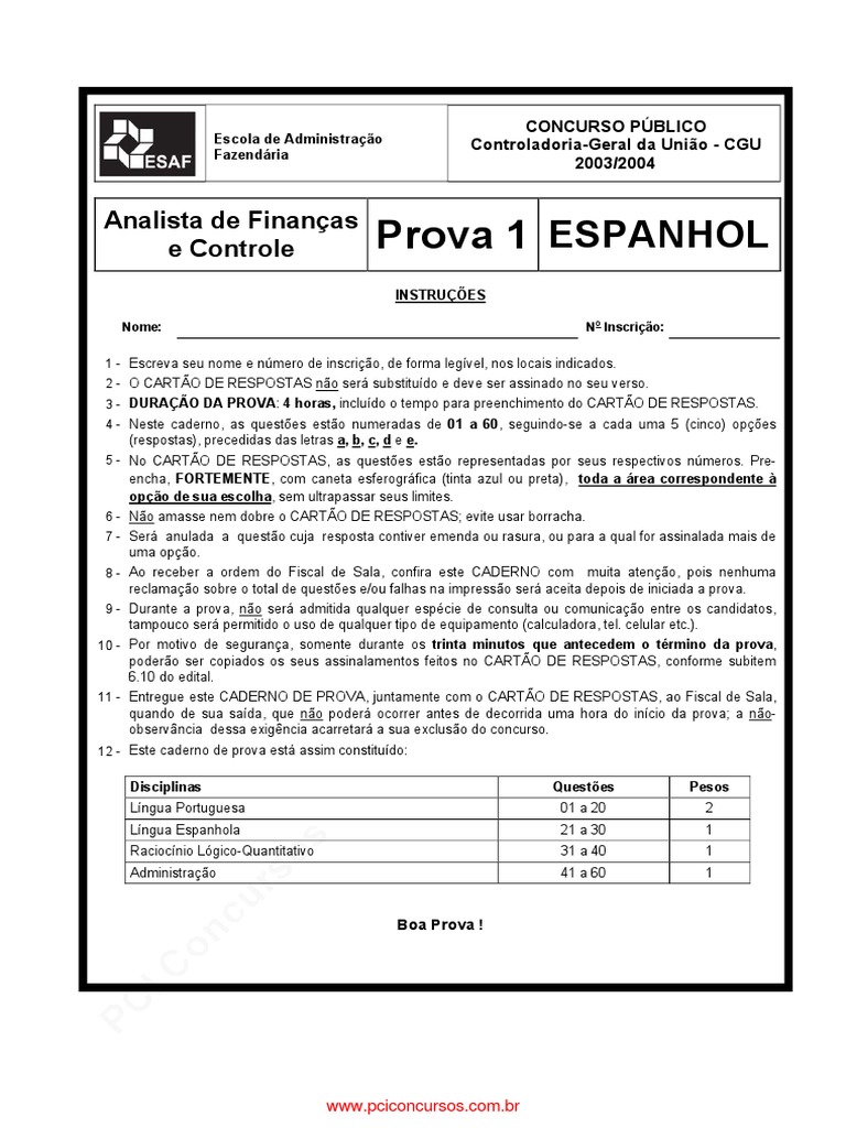 Prova1 Espanhol | PDF | Brasil | Estado
